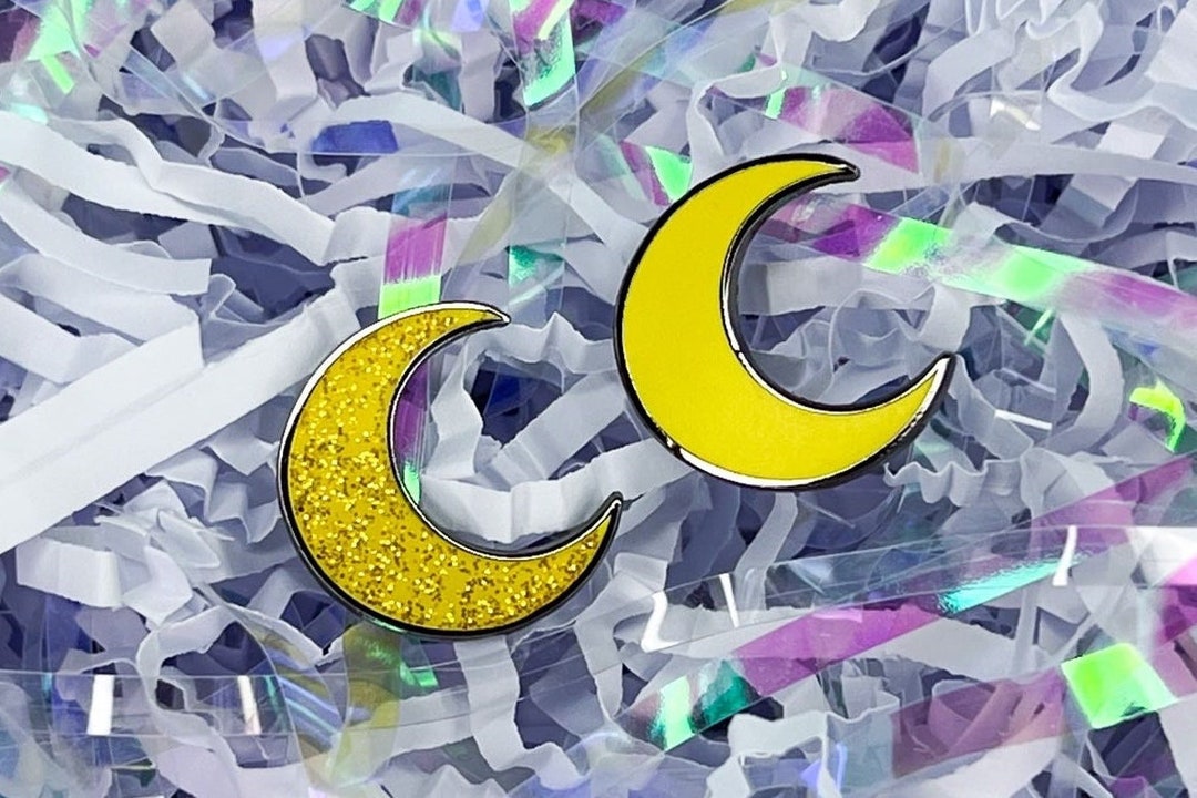 Glitter or Glow in the Dark Lil Moons Hard Enamel Pins - Etsy