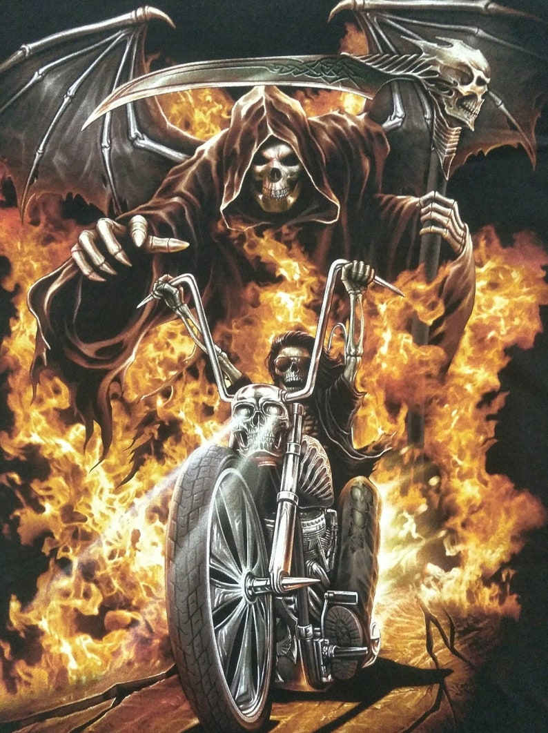 Flaming Skeleton Grim Reaper Motorcycle Chopper Biker Flag Banner Wall ...