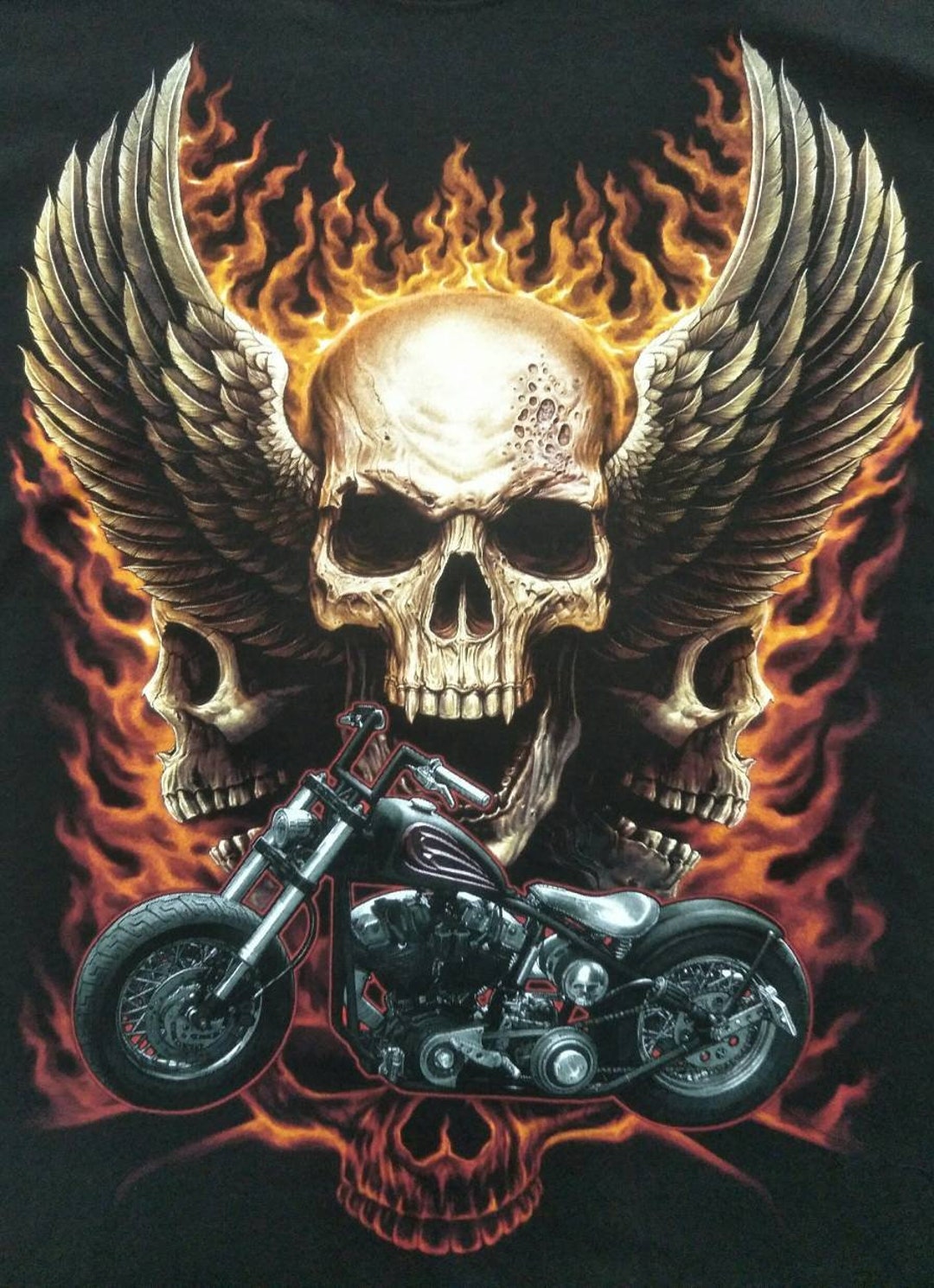Flaming Skeleton Motorcycle Biker Print Top Quality Flag Banner Wall ...