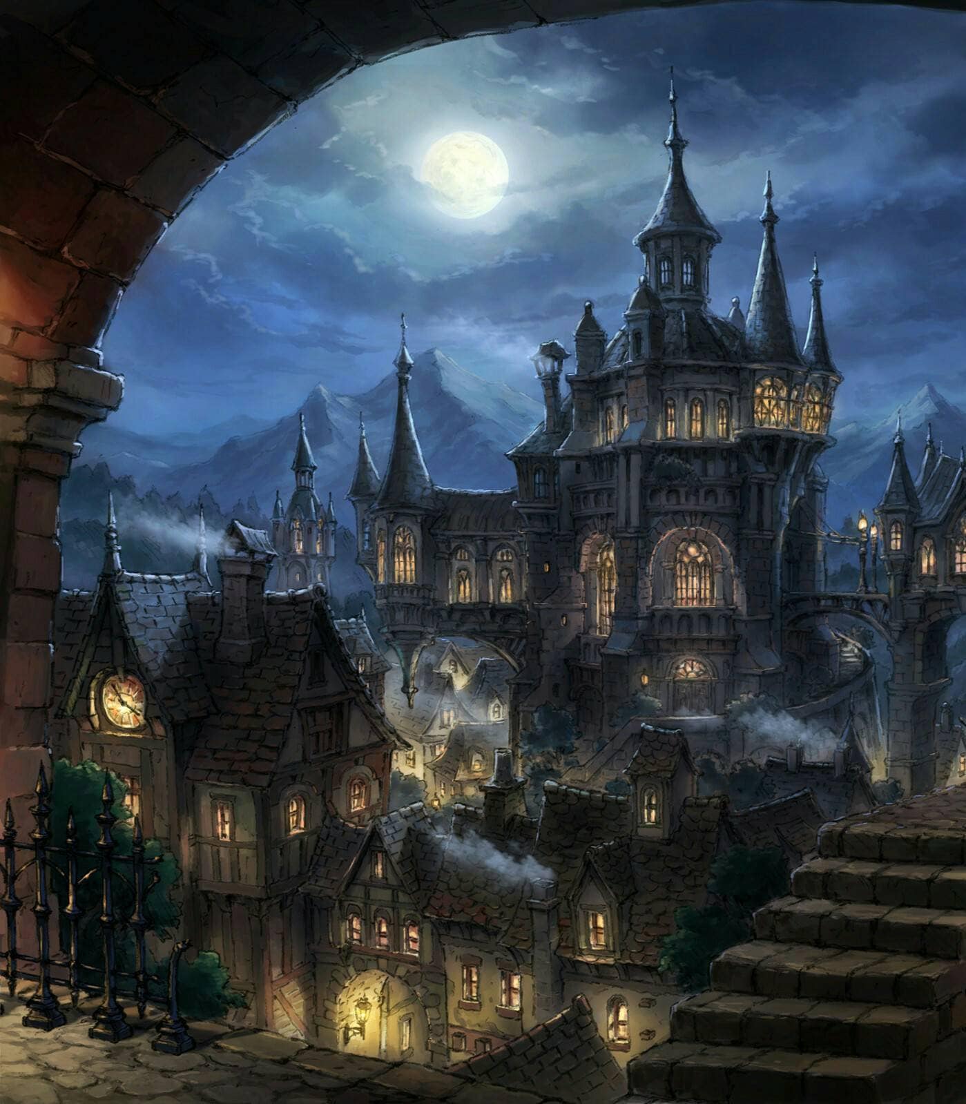 Fantasy Art Gothic Village by Night. Bracket Framed and Ready - Etsy ...
