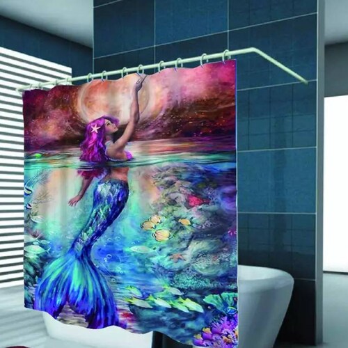 Beautiful Mermaid Modern Style Shower Or Bath Curtain Set Etsy