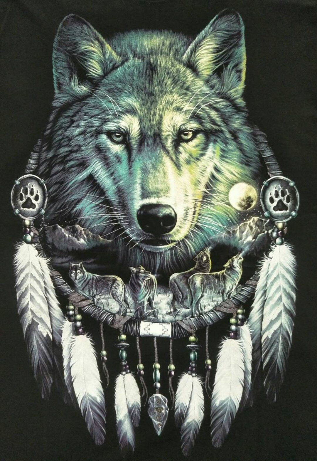 Wolf Wolves Pack With Native American Indian Dreamcatcher Wall Hanging ...