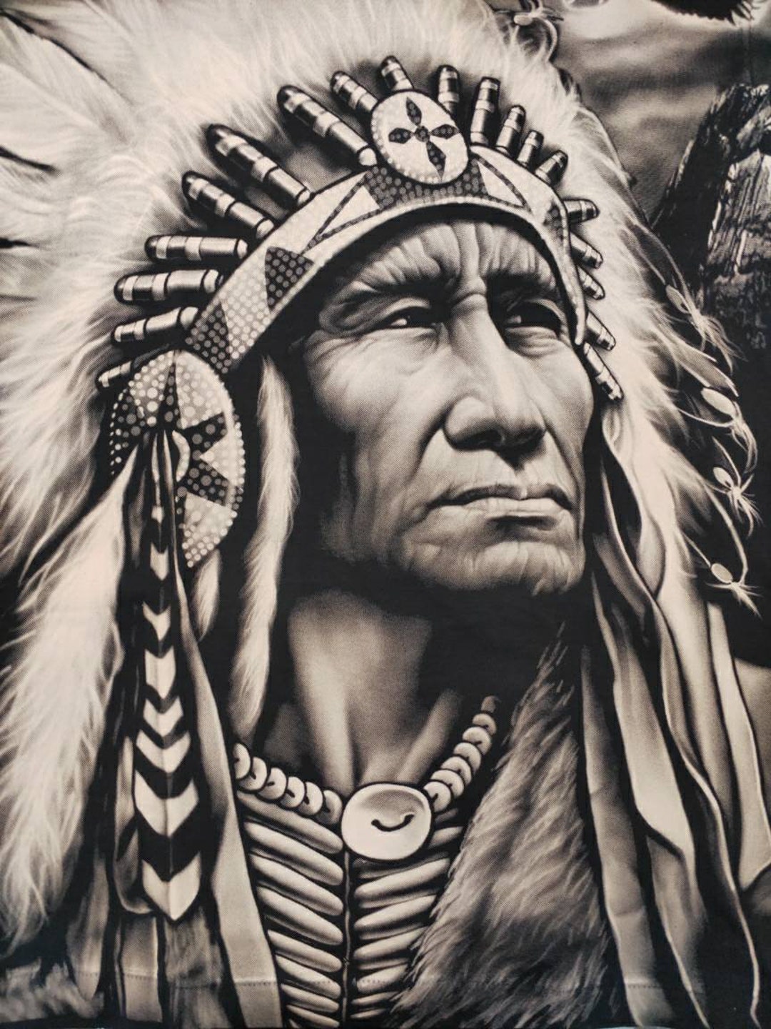 Native American Indian Chief With Head Dress Portrait Flag Banner Wall ...
