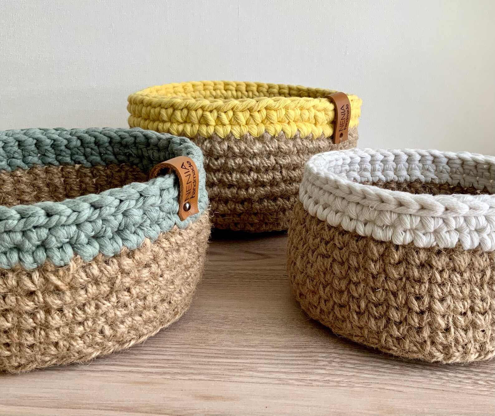 Häkeln Jute Korb mit weißen Seil Rand, Beige Korb für die Lagerung ...