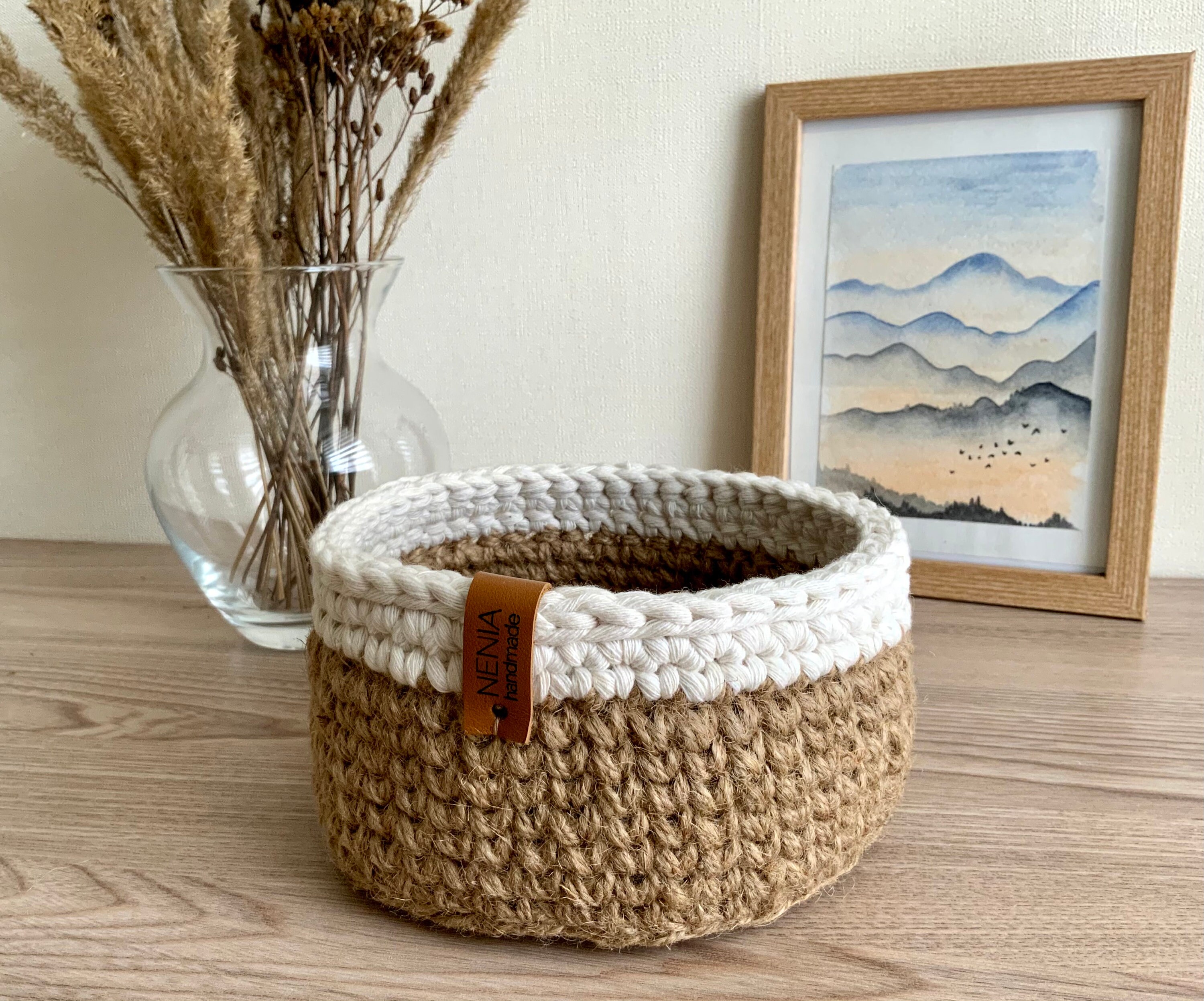 Häkeln Jute Korb mit weißen Seil Rand, Beige Korb für die Lagerung ...