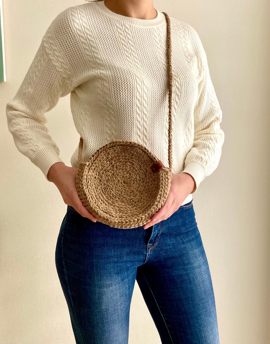 Jute Bag, Round Crochet Bag, Eco Friendly Bag, Boho Bag, Jute Shoulder ...
