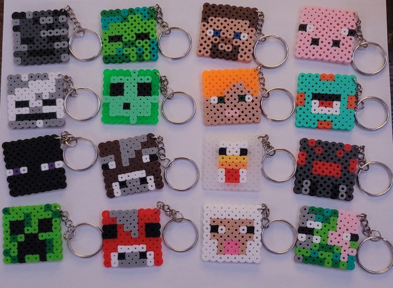 NEW Minecraft Mob Head Keychains Perler Beads/minecraft Party - Etsy