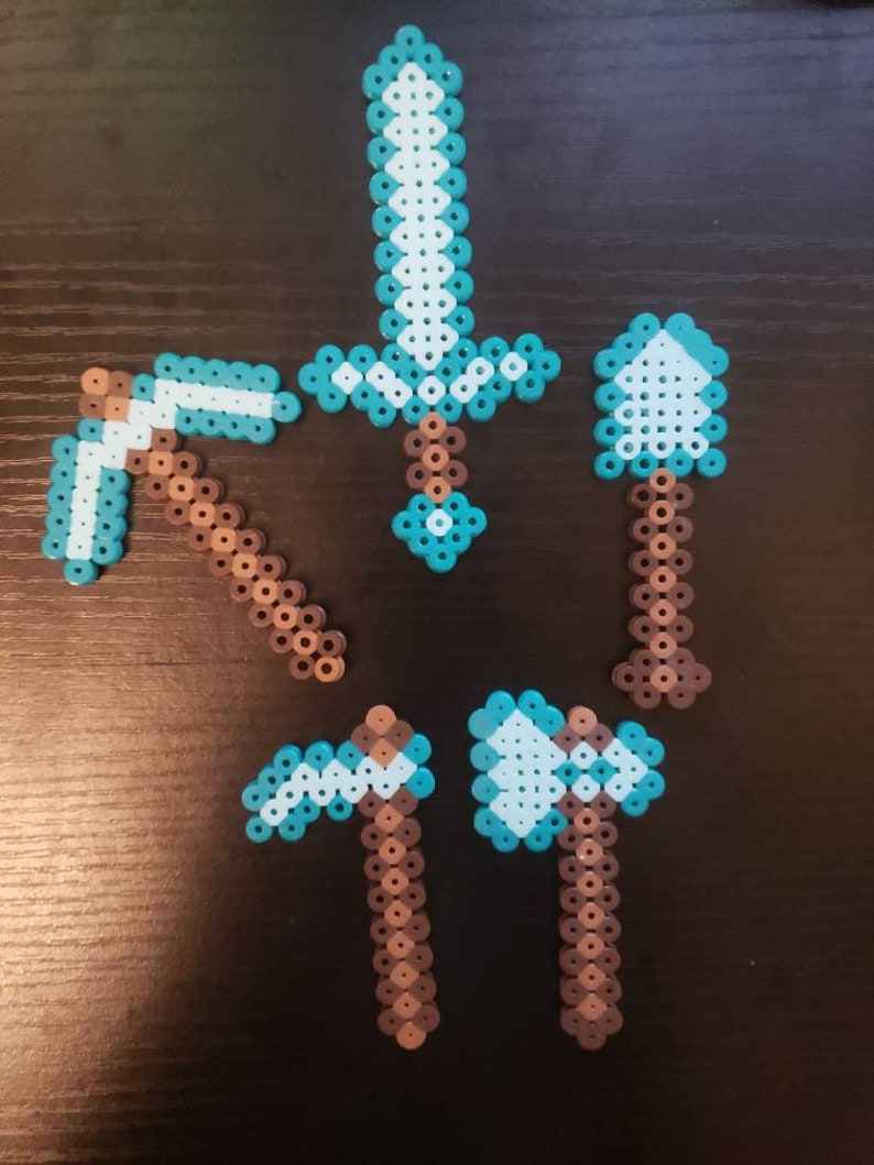 Minecraft Diamond Tool Set Perler Beads - Etsy