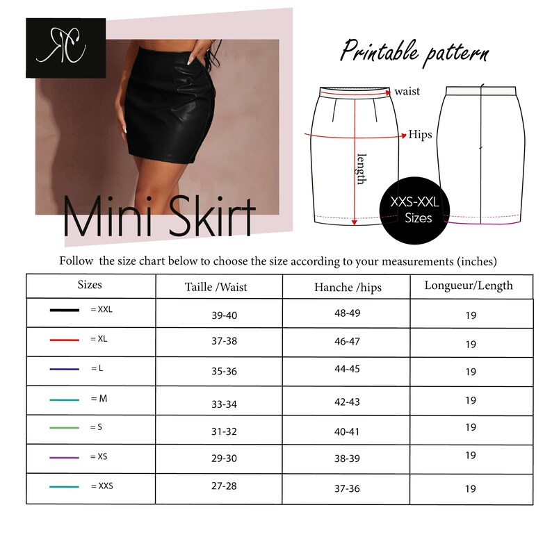 Mini Skirt Sewing Pattern | XXS-XXL | Instant Download | Easy Digital ...