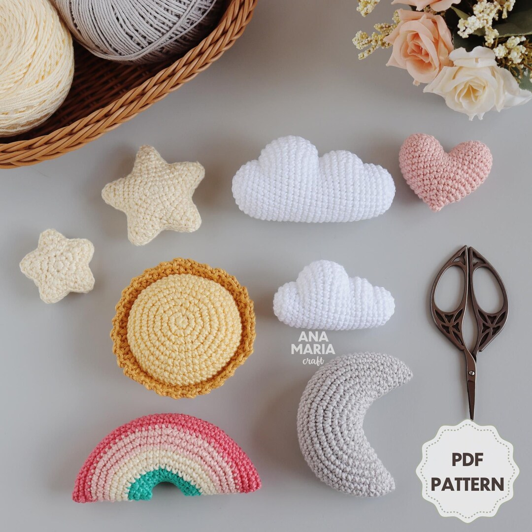 E-book Crochet Pattern Amigurumi Crib Mobile Sky: Sun Moon Star Cloud ...