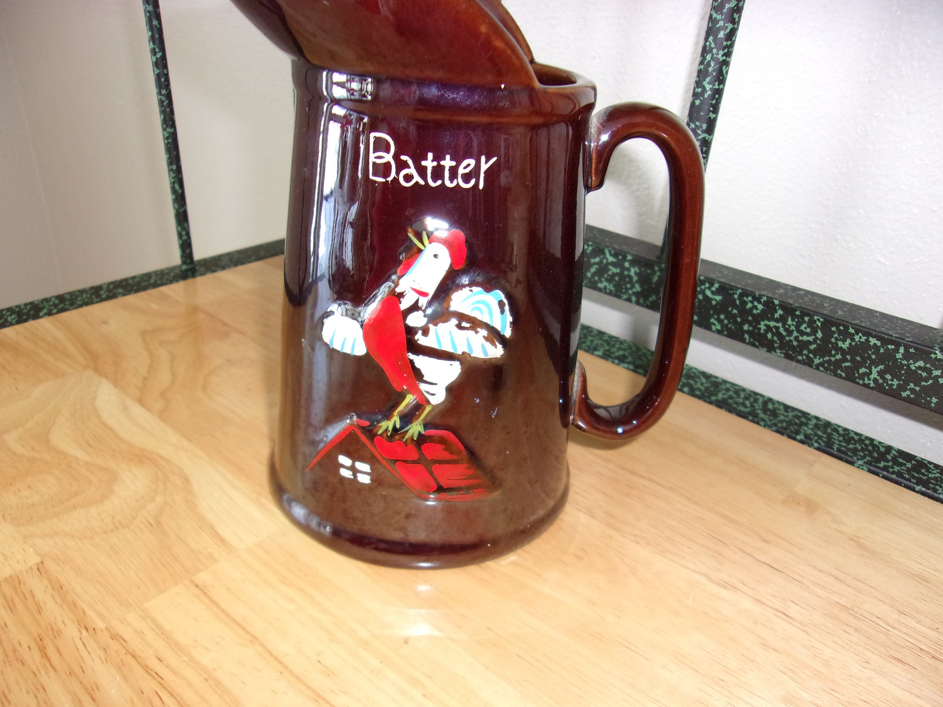 Redware Batter Pitcher With Rooster on Rooftop - Etsy