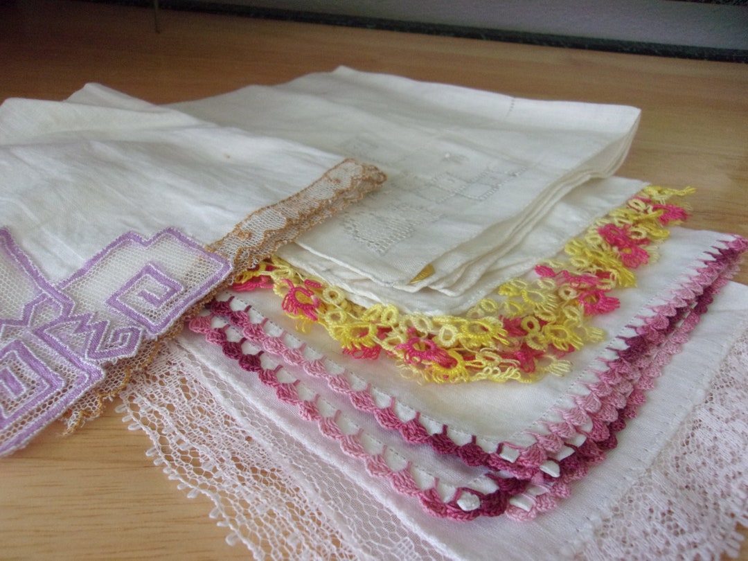 5 Hanker Chiefs With Lace, Tatting, or Crocheted Edge - Etsy