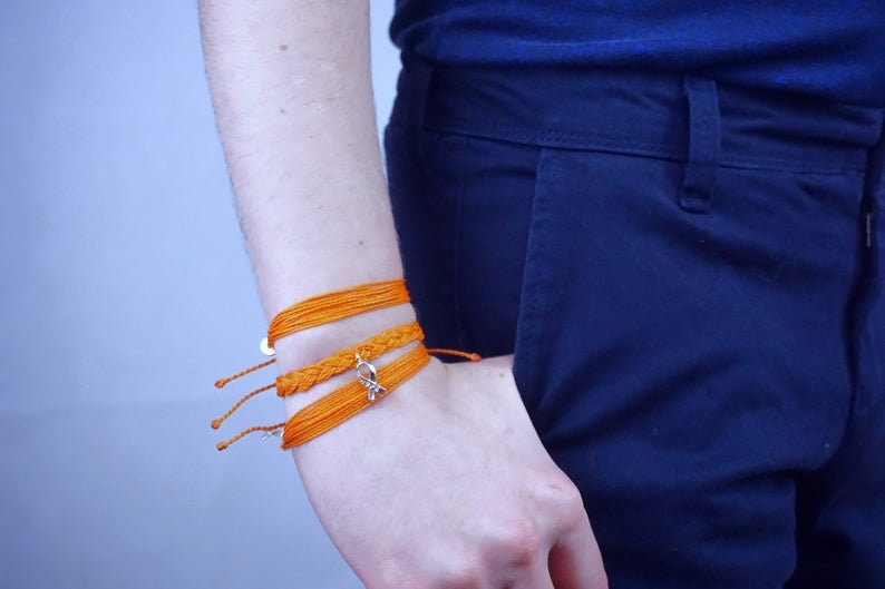 Leukemia Awareness Bracelet, Orange Braided Cord With Ribbon Charm - Etsy