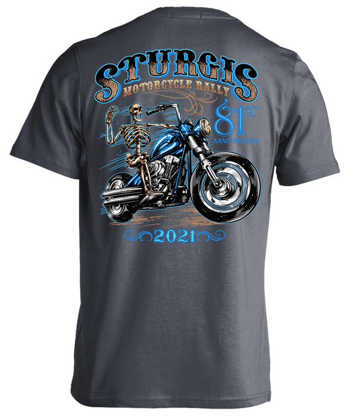2021 Sturgis Motorcycle Rally 81st Anniversary Blue Skeleton T-shirt ...