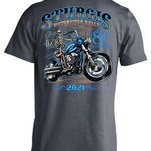 2021 Sturgis Motorcycle Rally 81st Anniversary Blue Skeleton T-shirt ...