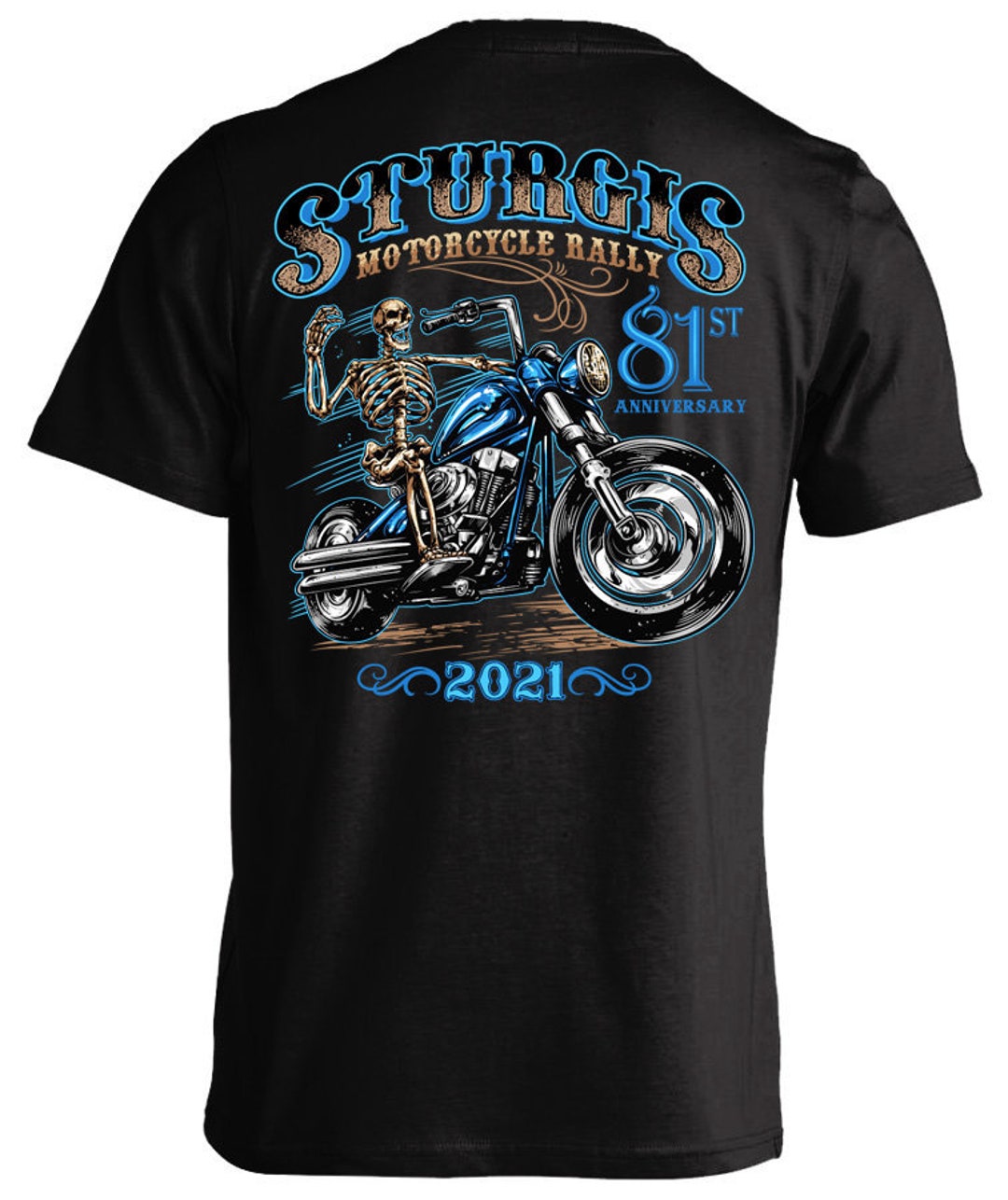 2021 Sturgis Motorcycle Rally 81st Anniversary Blue Skeleton T-shirt ...