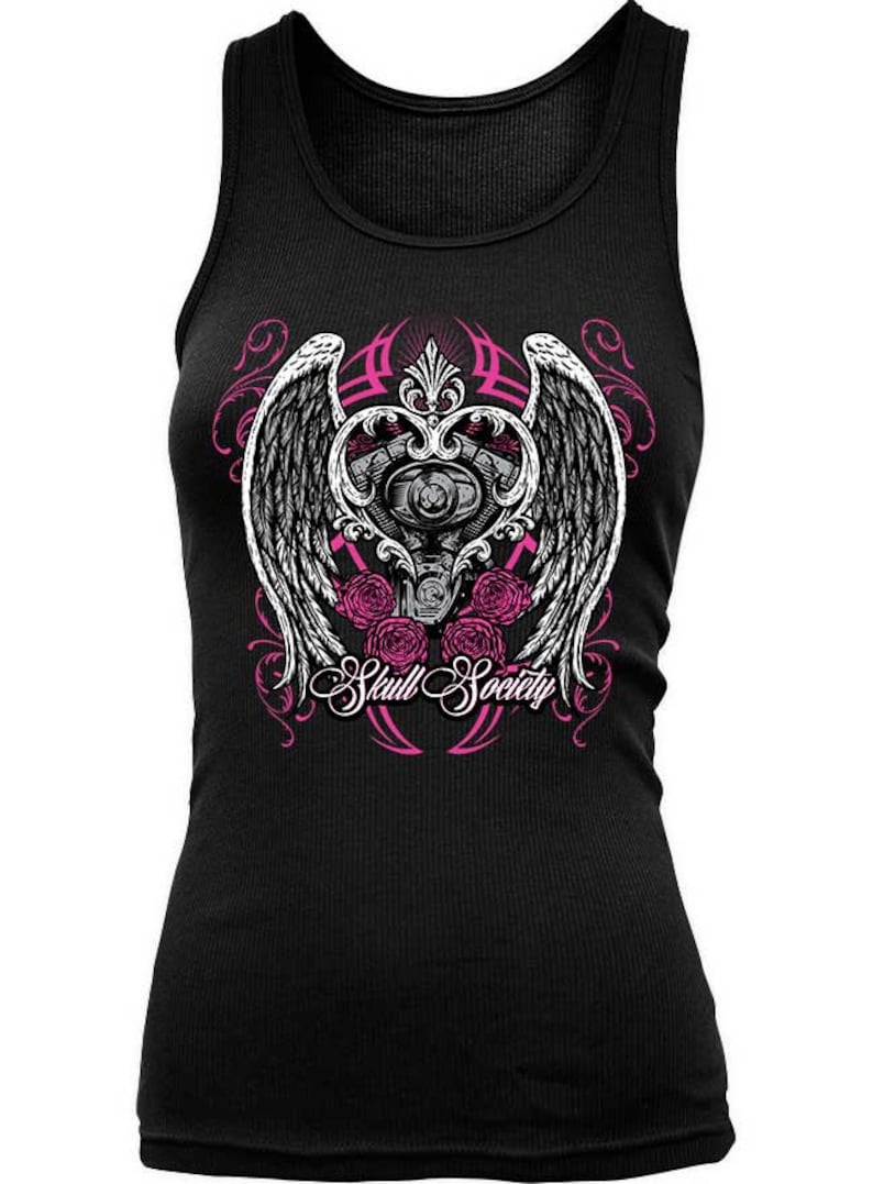 Women's Motor Angel Heart and Wings Motorcycle V-twin Engine Pink ...