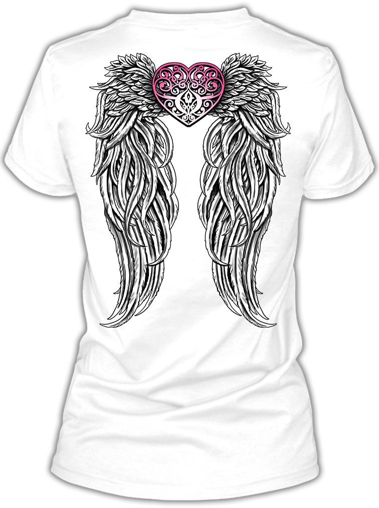 Women's Angel Wings Pink Tribal Heart Ladies Biker V-neck T-shirt - Etsy