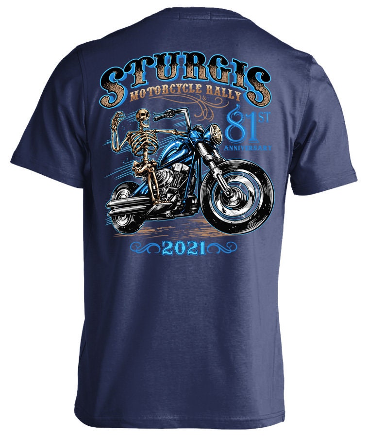 2021 Sturgis Motorcycle Rally 81st Anniversary Blue Skeleton T-shirt ...