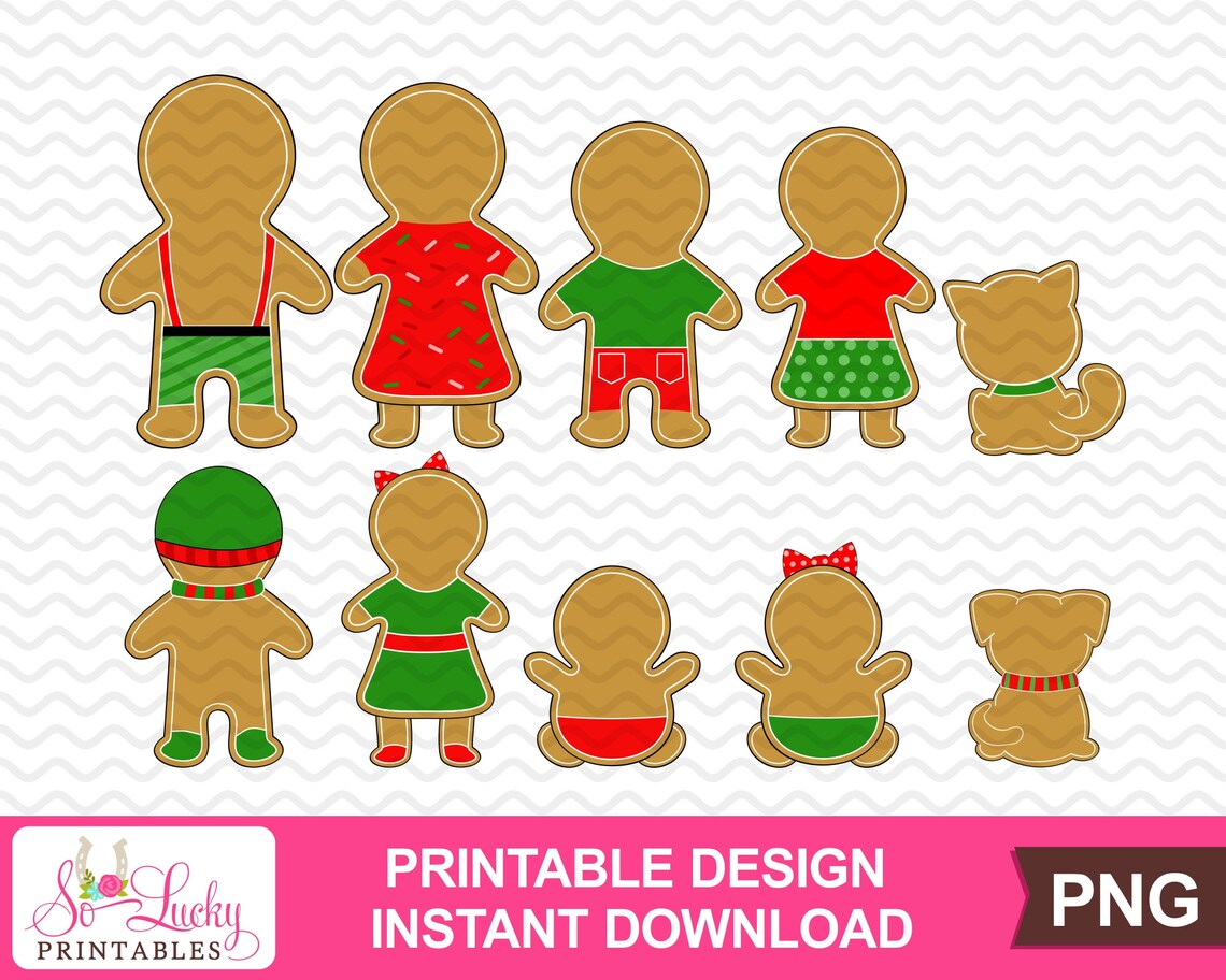 Gingerbread Family Backside Set of 10 Christmas Printable | Etsy