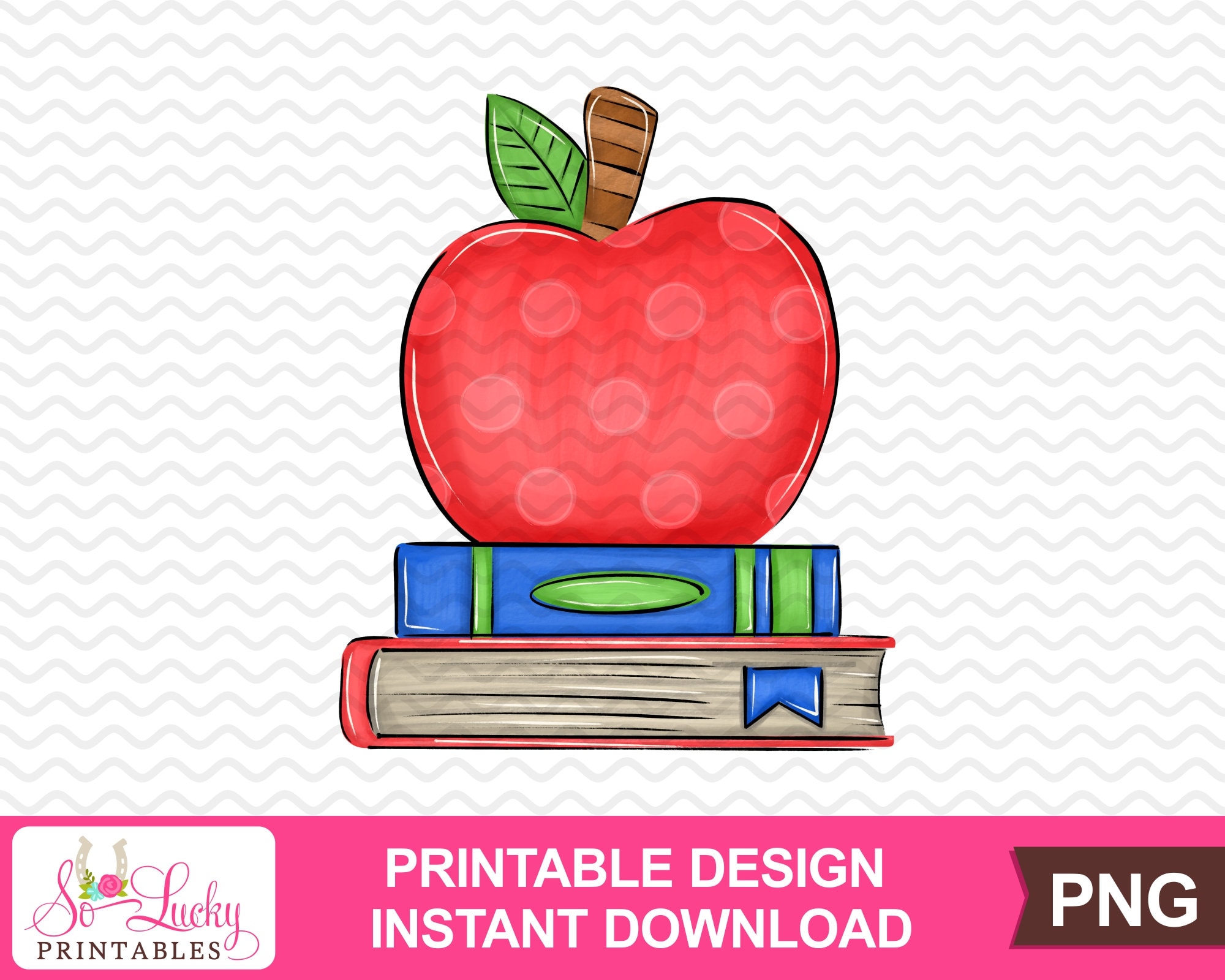 Apple and School Books Doodle Printable Sublimation Design - Etsy