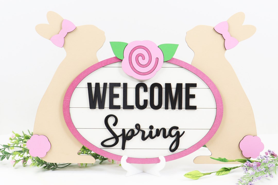 Bunny Welcome Spring Sign - Door Hanger Sign - SVG Laser Cut Files ...