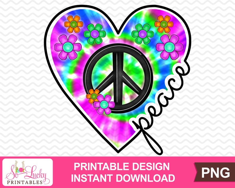 Peace Sign Tie-dyed Heart Watercolor Printable Sublimation - Etsy