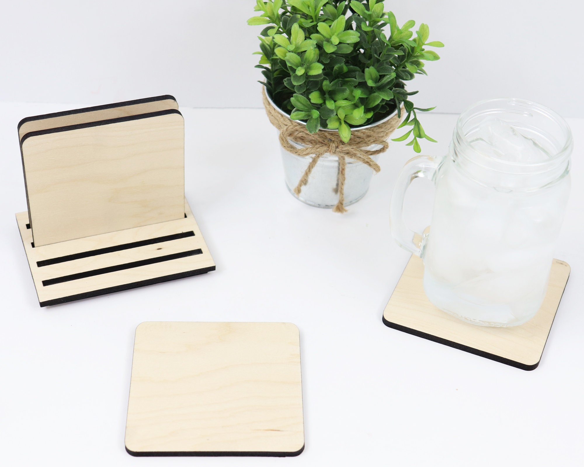 Laser SVG Coaster Set With Stand Blank Coaster Set for | Etsy