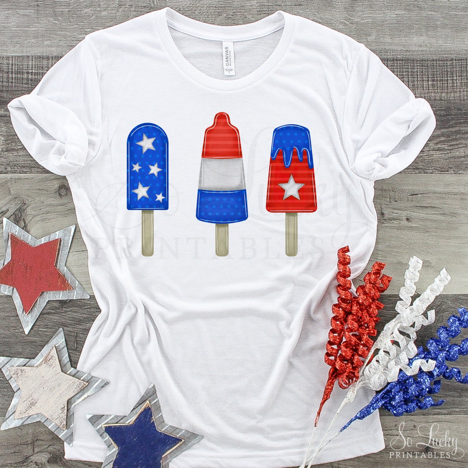 Patriotic Popsicle Trio painted printable sublimation design | Etsy