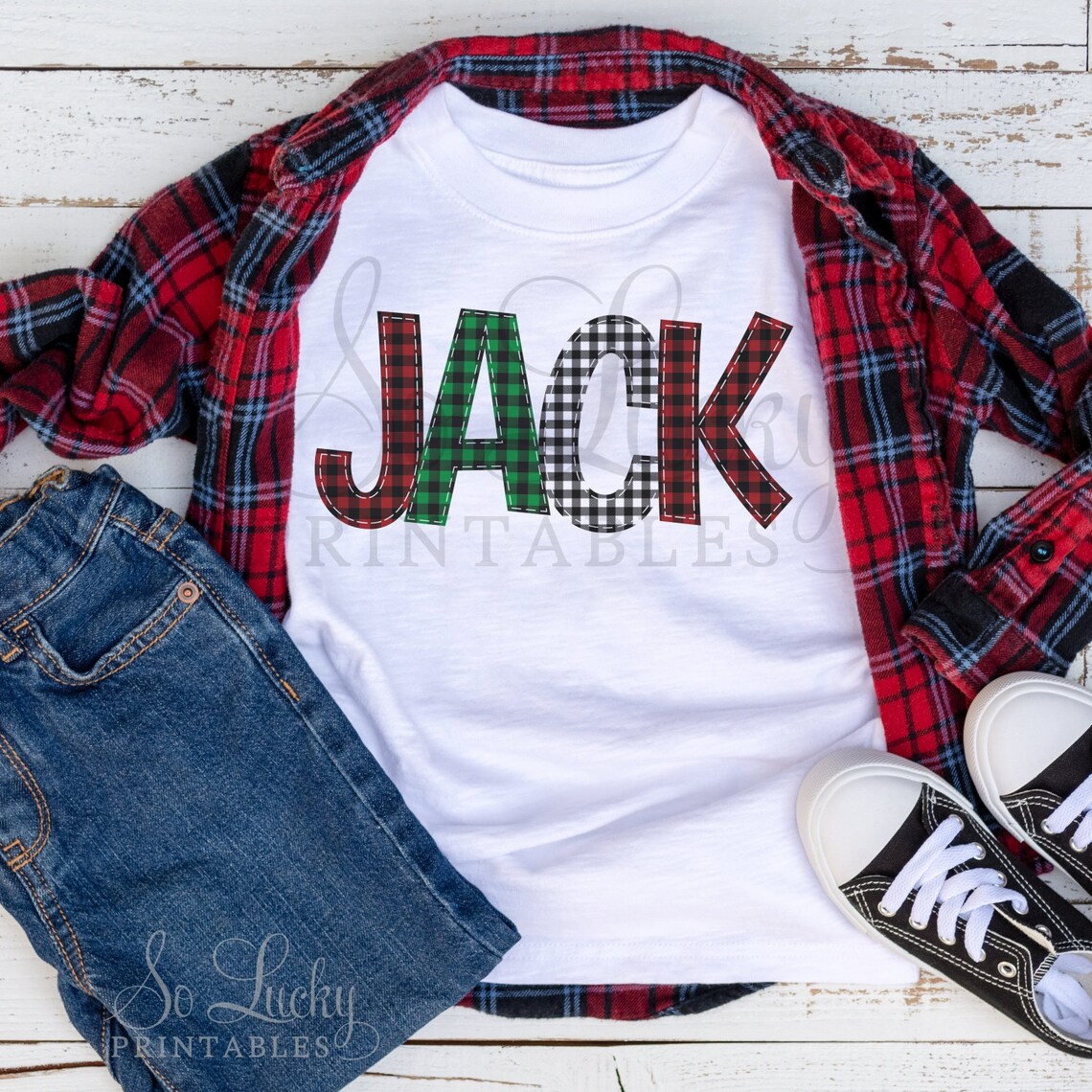 Green Buffalo Check Alphabet Set Watercolor Printable | Etsy