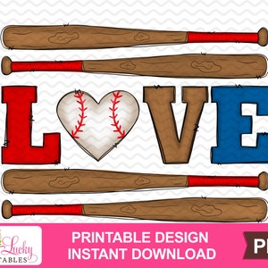 Baseball Bats Love Printable Sublimation Design Digital Download PNG ...