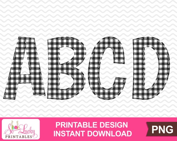 Black Buffalo check alphabet set printable sublimation design | Etsy