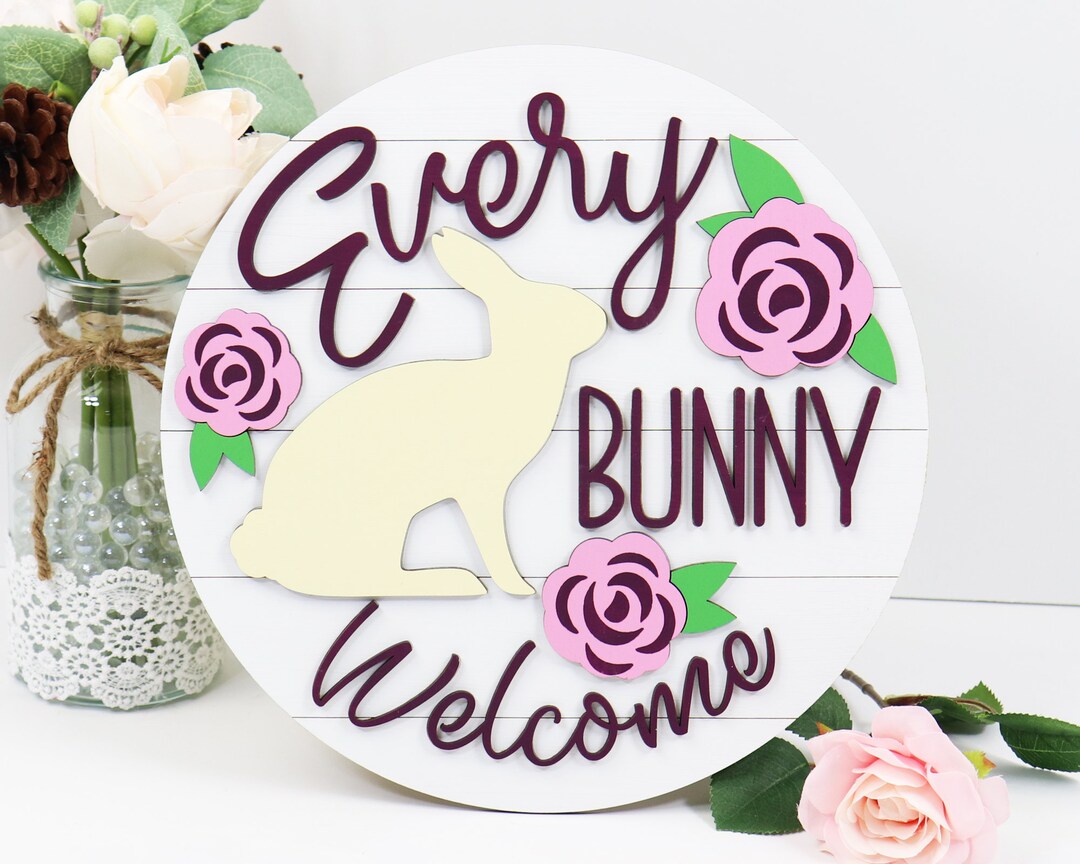 Easter Bunny Welcome Sign Door Hanger Sign SVG Laser Cut Files Digitial ...