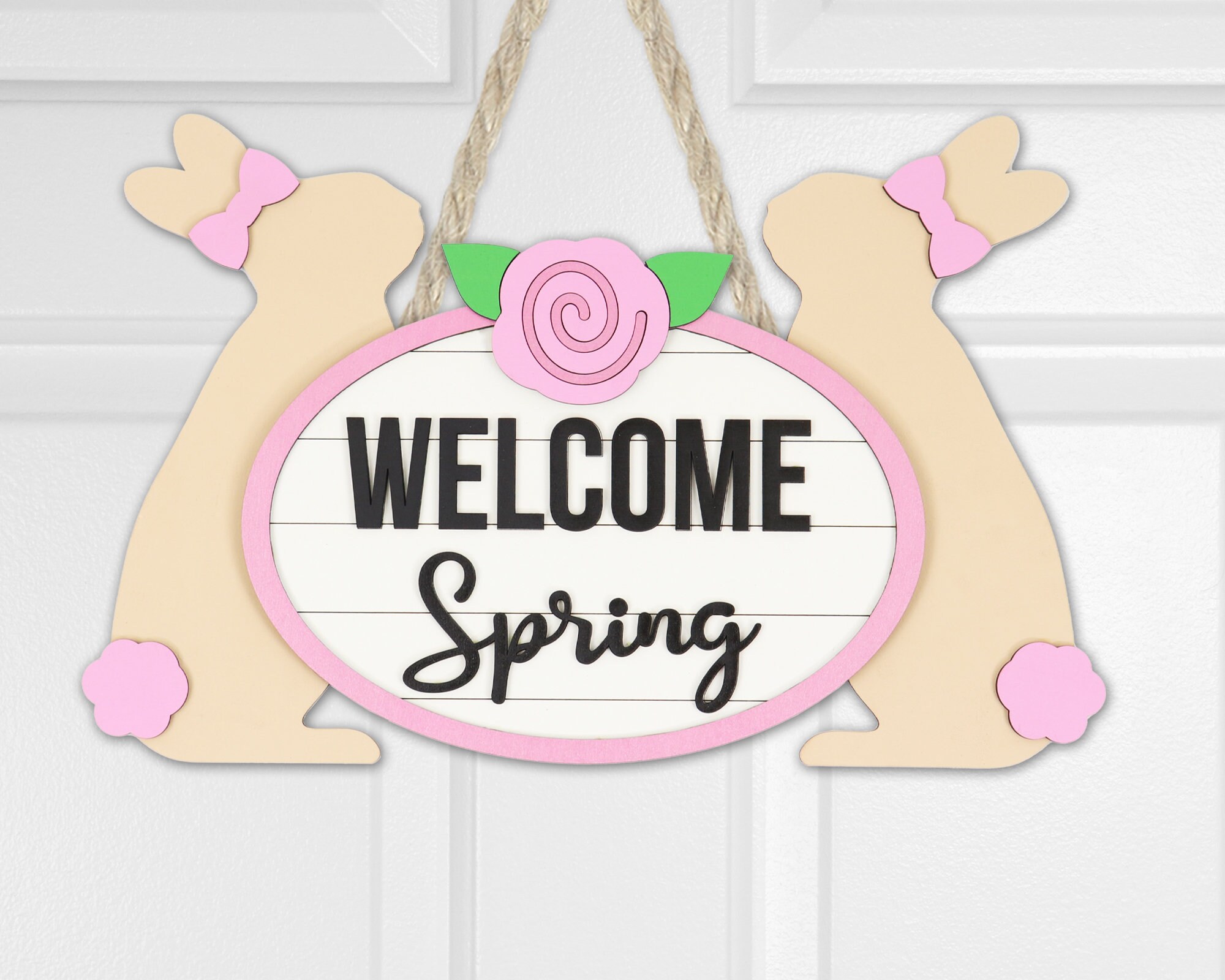 Bunny Welcome Spring Sign Door Hanger Sign SVG Laser Cut - Etsy