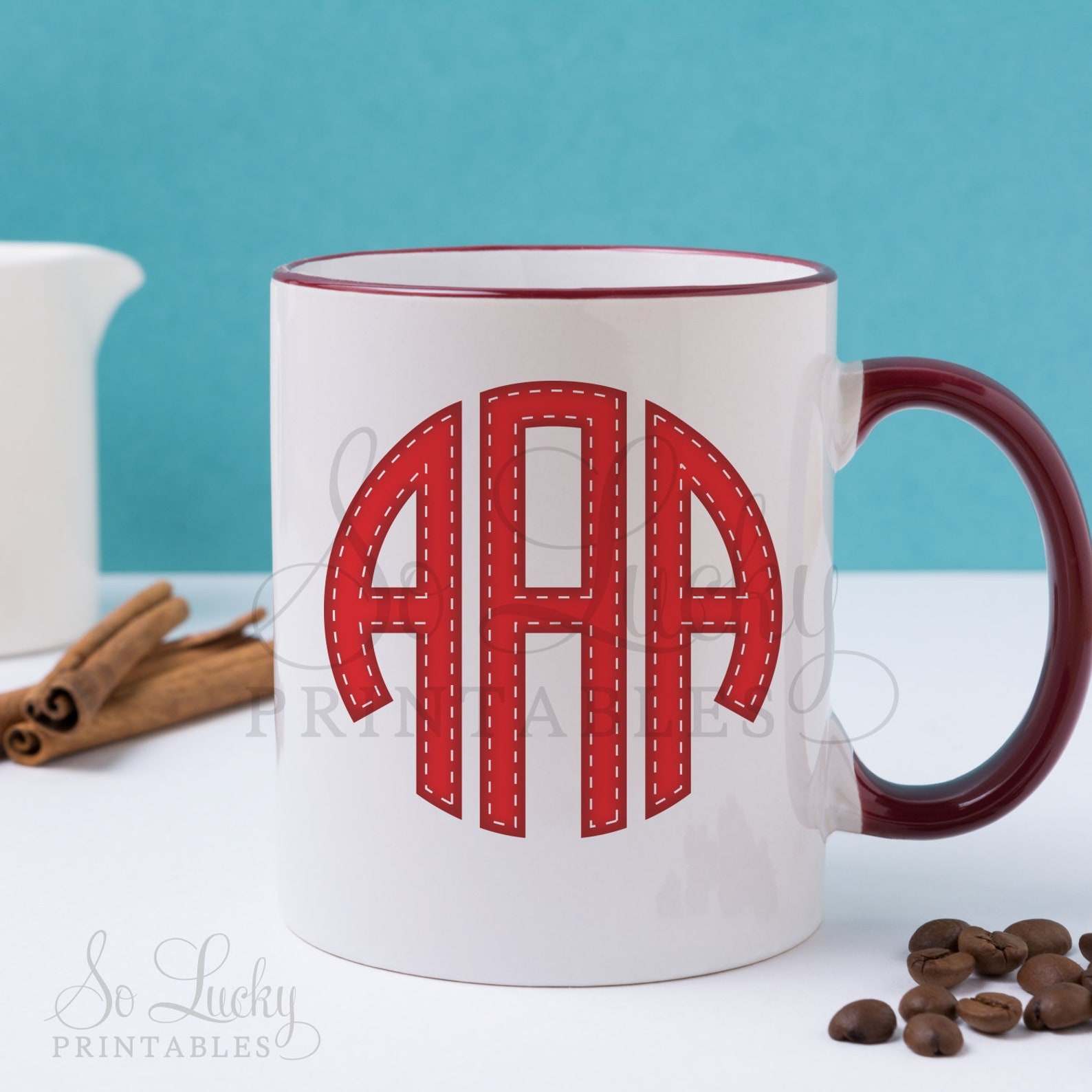 Circle Monogram Red Alphabet Set Printable Sublimation Design - Etsy