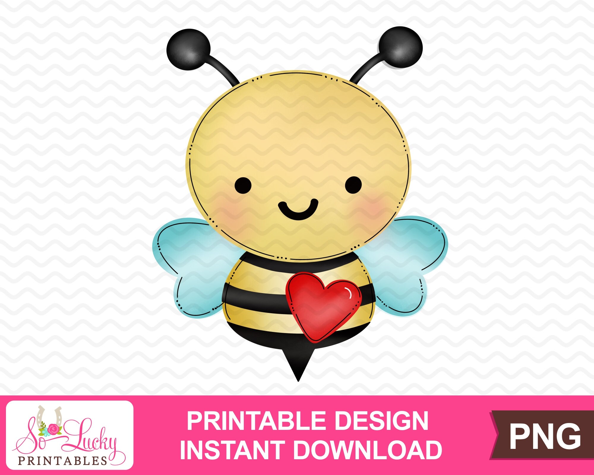 Valentine Bee watercolor printable sublimation design | Etsy