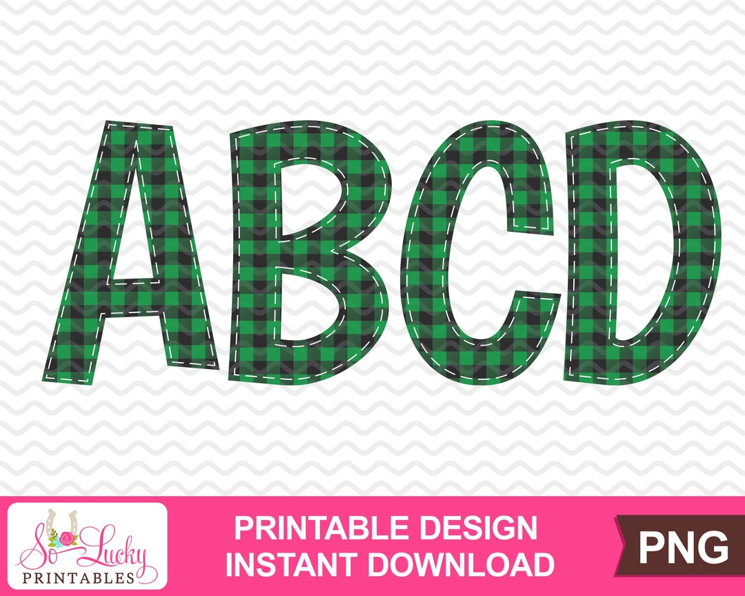 Green Buffalo Check Alphabet Set Watercolor Printable Sublimation ...