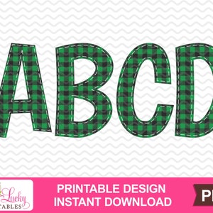 Green Buffalo Check Alphabet Set Watercolor Printable Sublimation ...