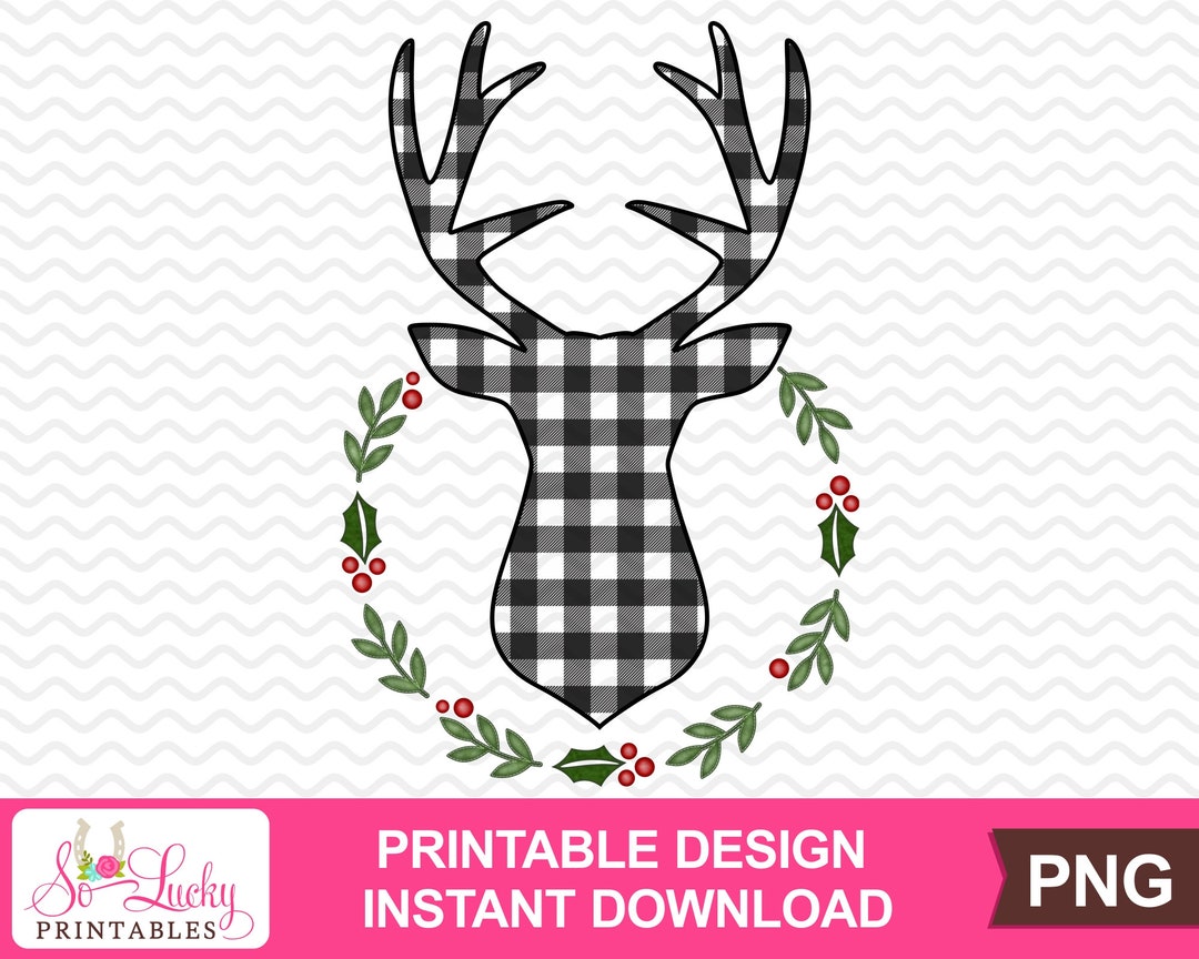 Holly Deer Christmas Wreath Watercolor Printable Sublimation Design ...