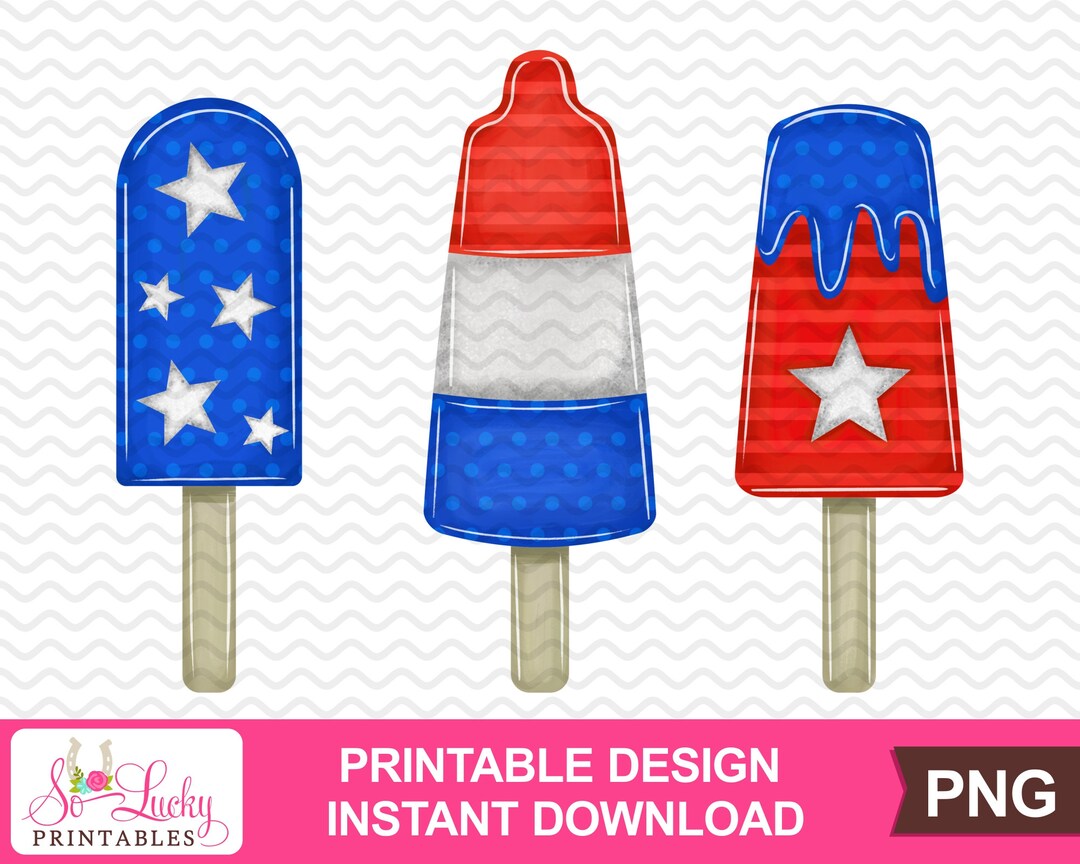 Patriotic Popsicle Trio Painted Printable Sublimation Design - Etsy