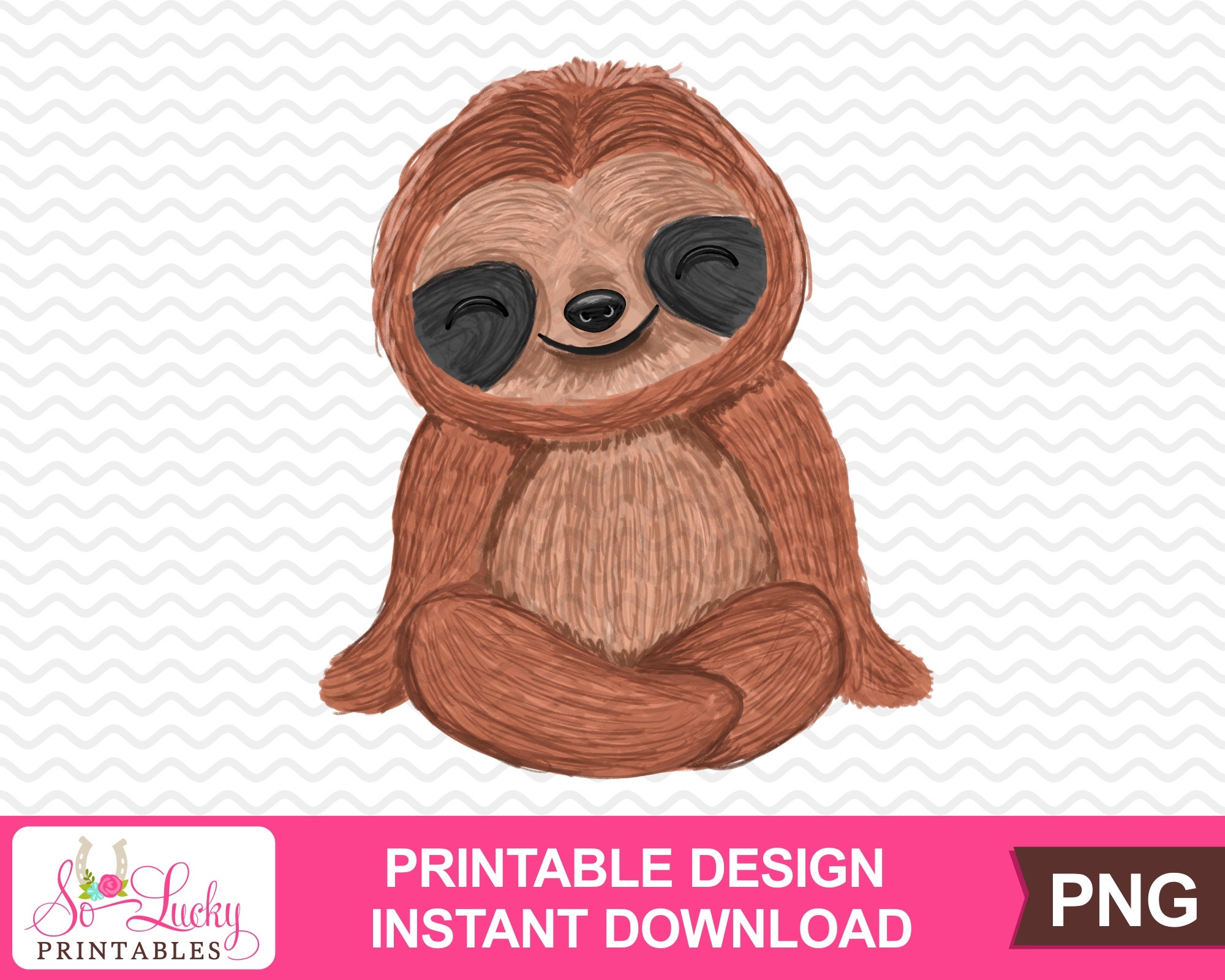 Sitting Sloth painted printable sublimation design Digital | Etsy