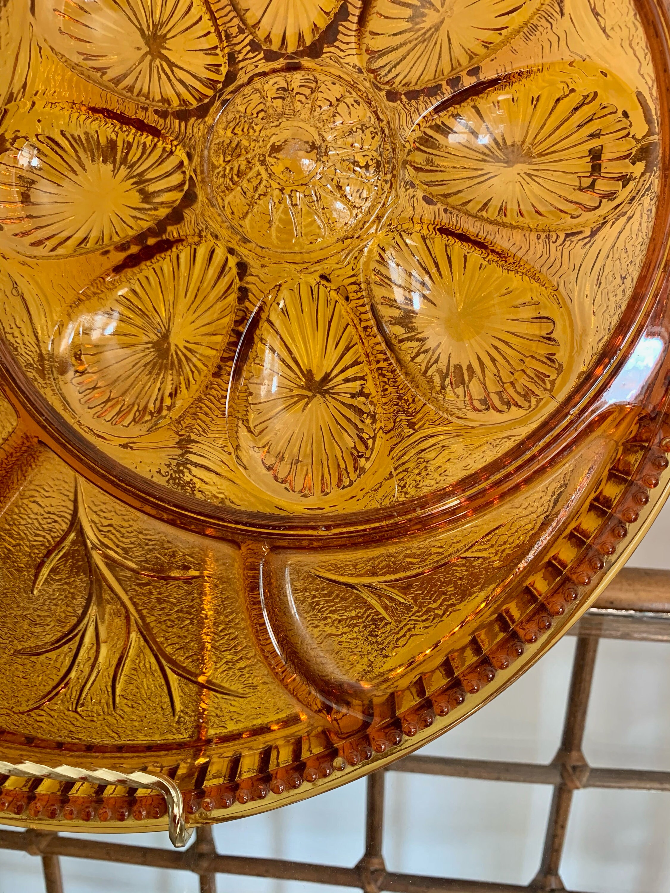 Vintage Amber Glass Platter, Amber Glass, Vintage, Tree of Life Platter ...
