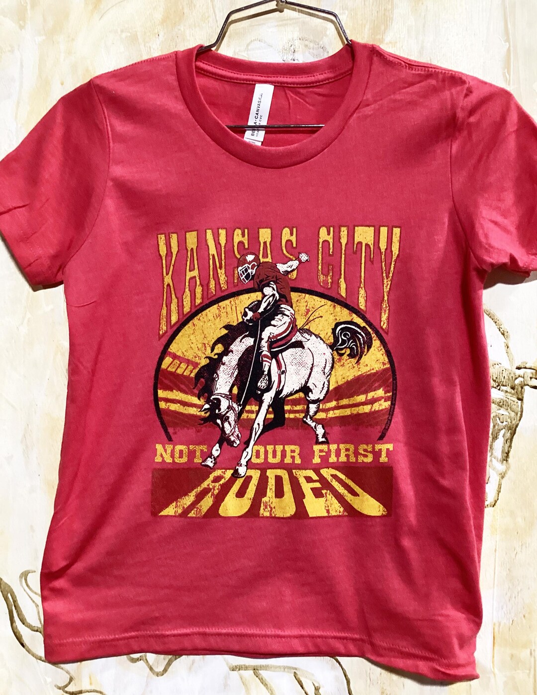 Kansas City, Youth KC Not Our First Rodeo Tee, Chiefs Player Riding a ...