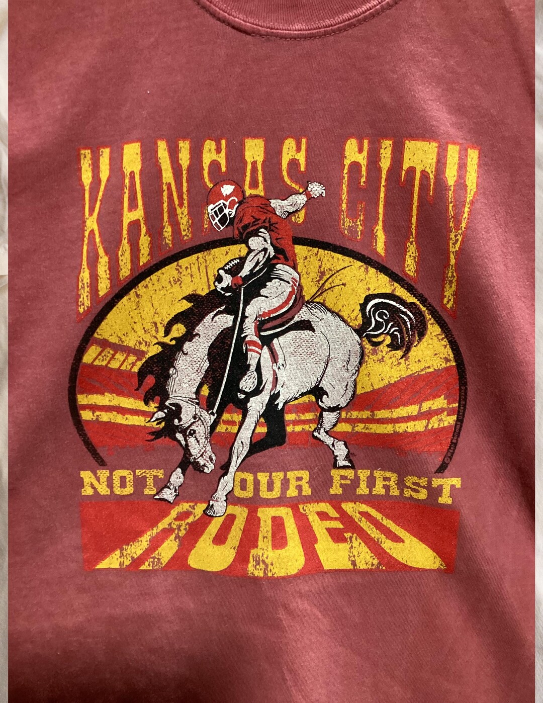 KC Chiefs, Kansas City, KC Not Our First Rodeo Short Sleeve in Crimson ...