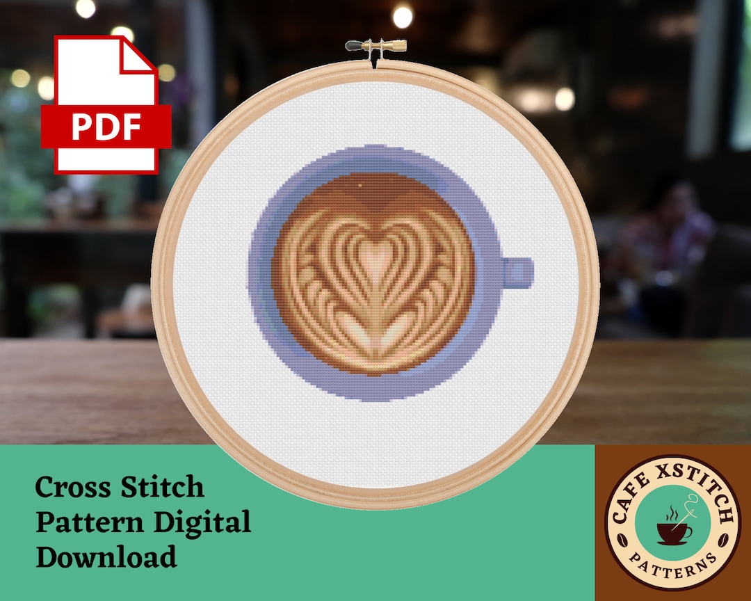 Latte Art Coffee Cross Stitch Pattern - Digital Download - Purple Mug ...
