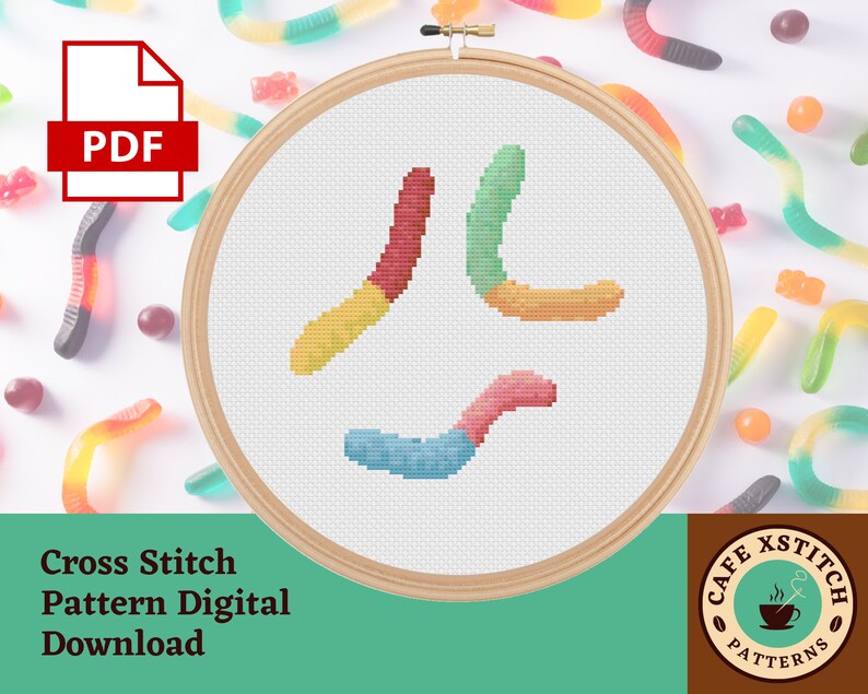 Gummy Worm Cross Stitch Pattern Easy Beginner Level Cute - Etsy
