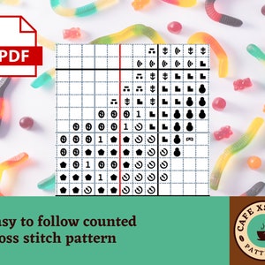 Gummy Worm Cross Stitch Pattern - Easy Beginner Level - Cute Foodie ...