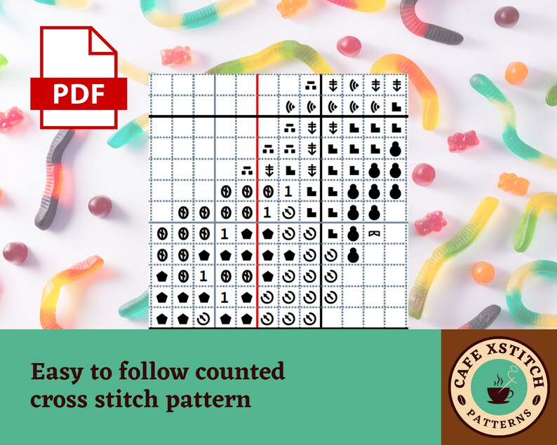 Gummy Worm Cross Stitch Pattern - Easy Beginner Level - Cute Foodie ...