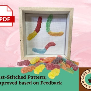 Gummy Worm Cross Stitch Pattern - Easy Beginner Level - Cute Foodie ...