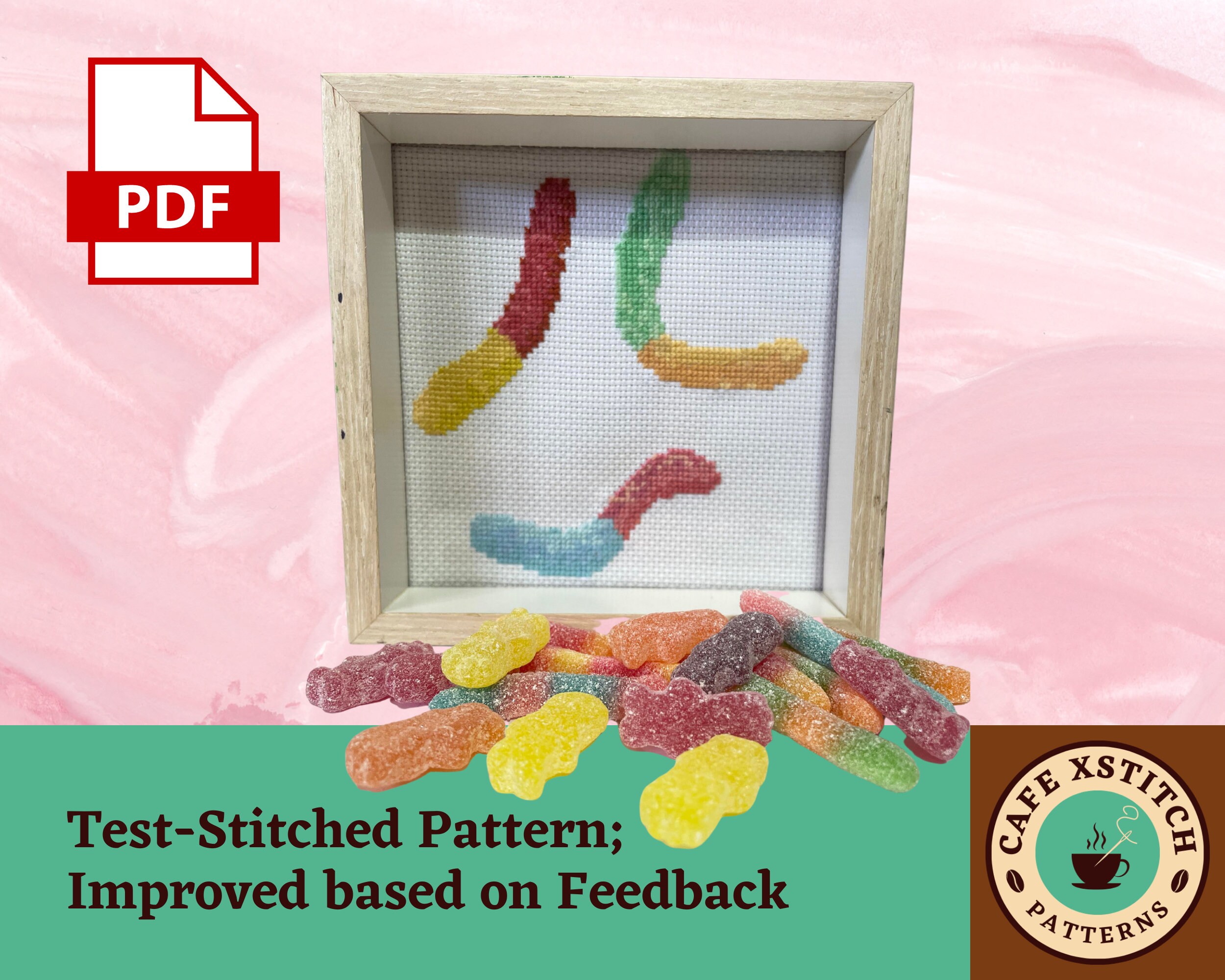 Gummy Worm Cross Stitch Pattern - Easy Beginner Level - Cute Foodie ...